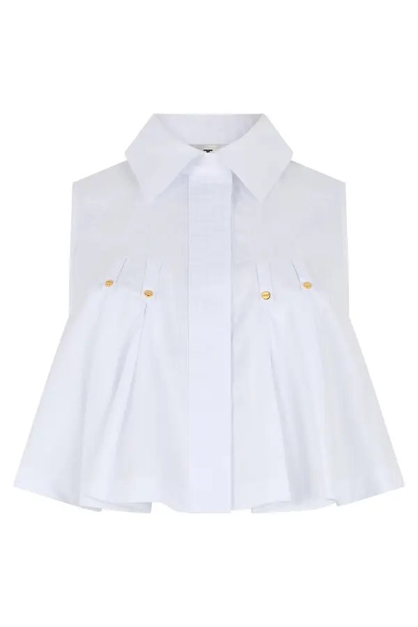 Elisabetta Franchi Poplin Cotton Sleeveless Shirt With Flared Hem - White
