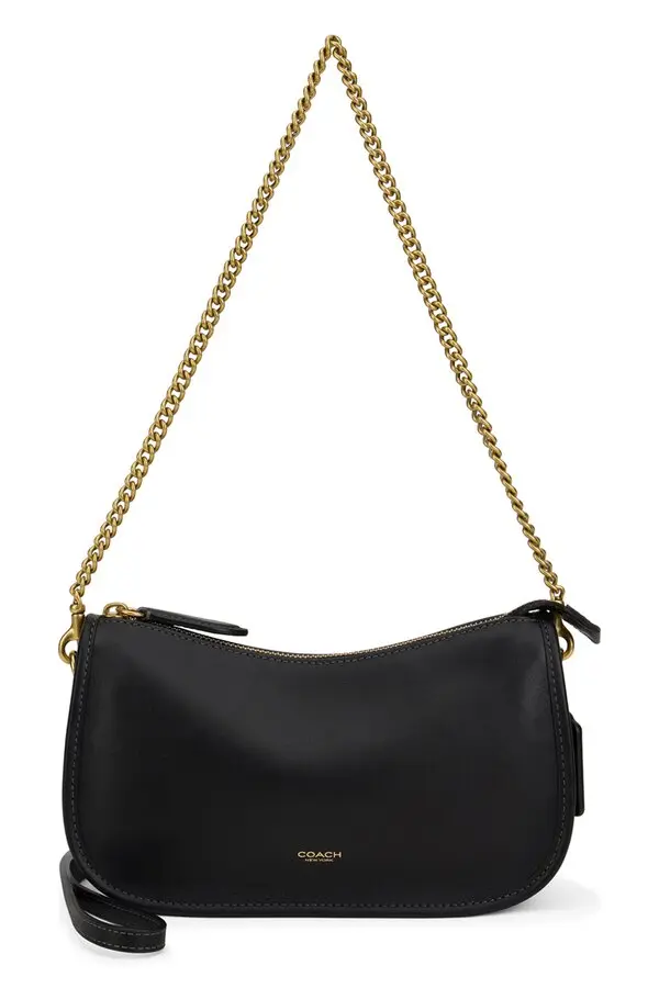 COACH Waverly Leather Shoulder Handbag With Gold Chain Strap - Black