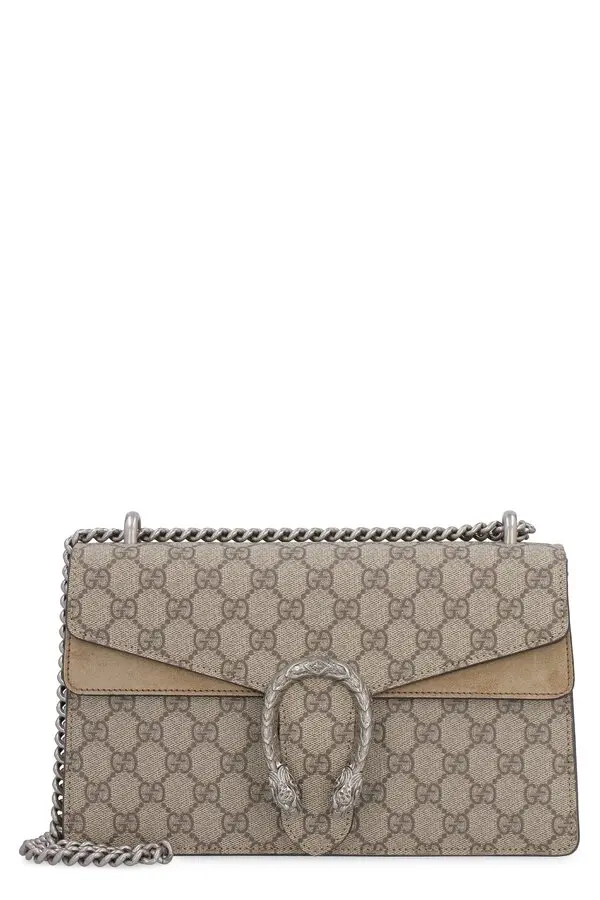 Gucci Dionysus Gg Supreme Mini Crossbody Bag With Tiger Head Buckle - Beige