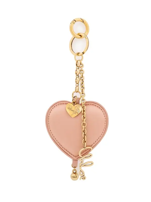 Chloé Symbols Heart Mini Keychain Handbag Charm, Satin Lambskin & Brass, Engraved Logo, W 8 X H 18 X D 3 Cm - Rosa