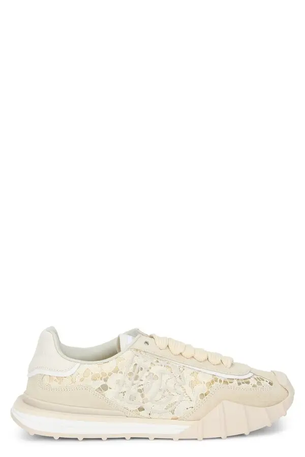 Dolce & Gabbana Low-top Sneaker With Lace Inserts - Beige