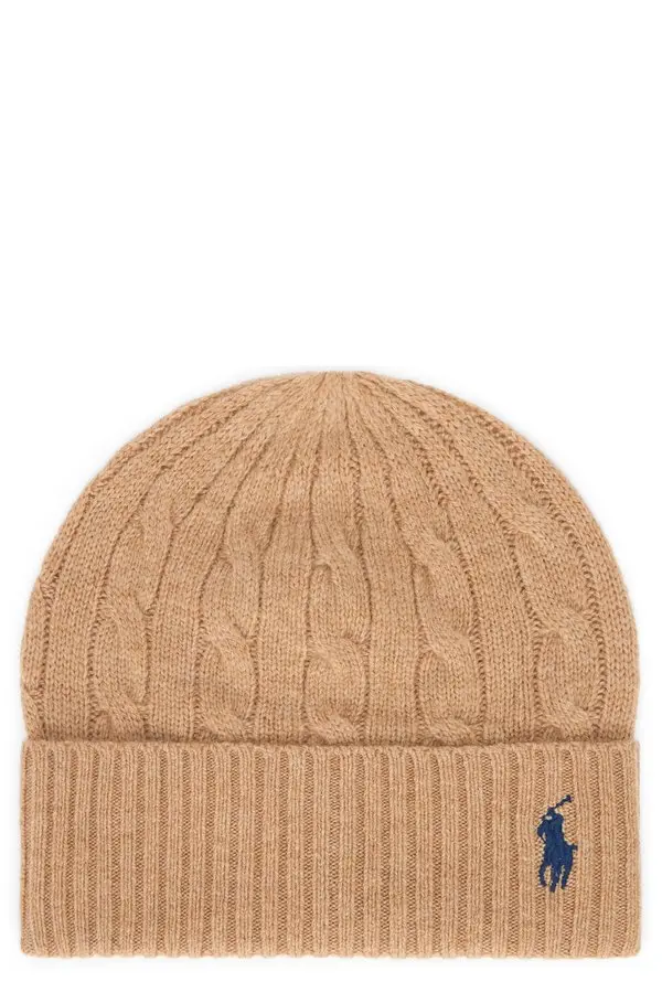 Polo Ralph Lauren Cable Knit Beanie With Logo - Beige