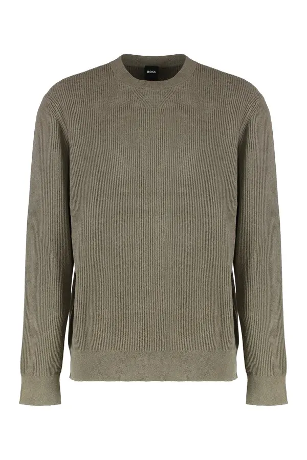 BOSS Velvet Ribbed Effect Crewneck Sweater - Brown