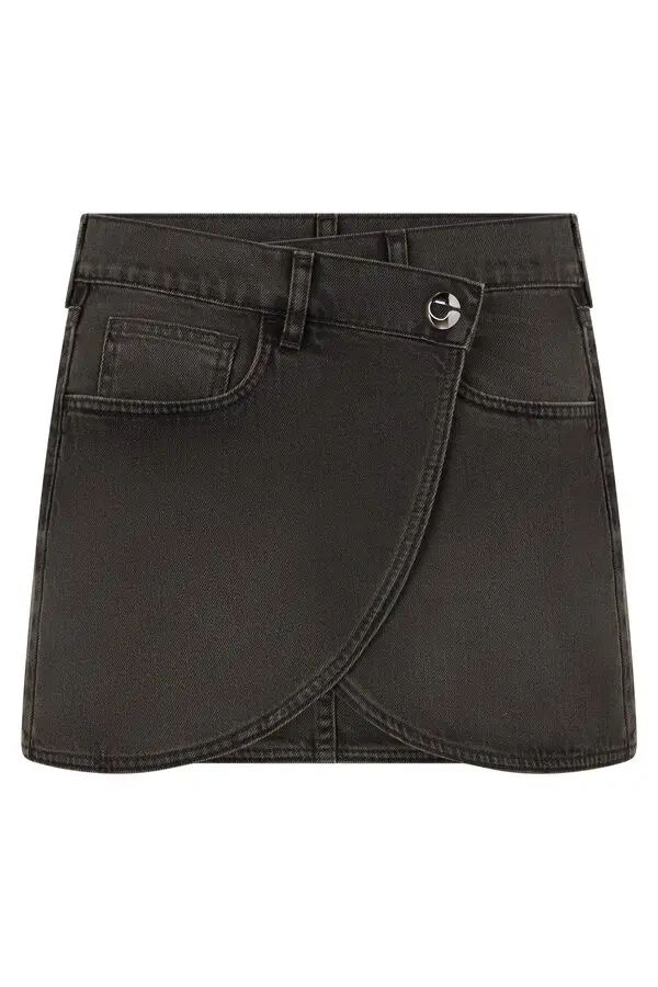 Coperni Denim Wrap Mini Skirt With Decorative Stitching - Grey