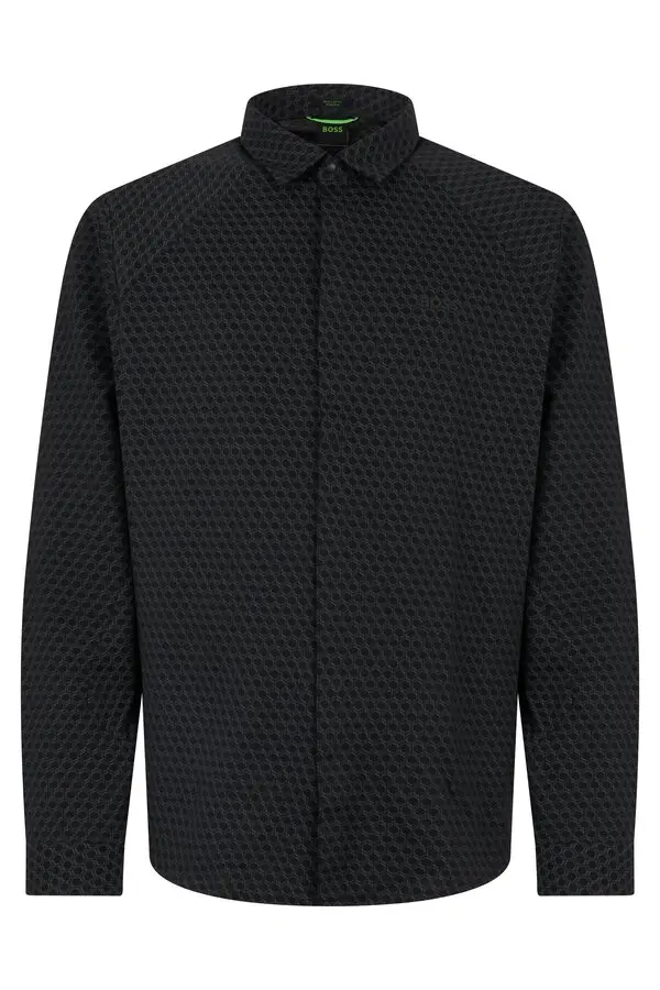 BOSS Printed Cotton Dress Shirt For - Black
