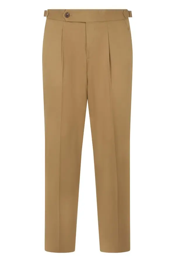 BOSS Straight Pleated Cotton Trousers For