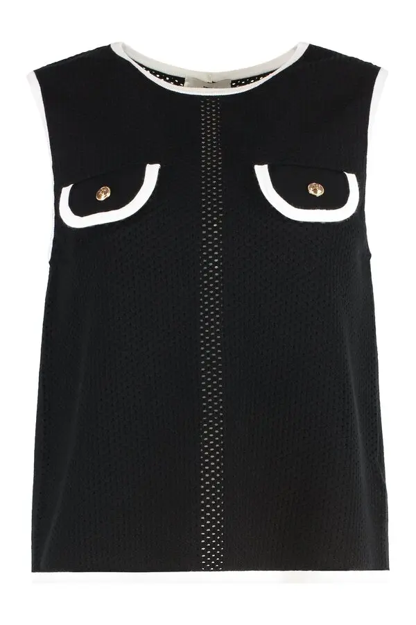 Elisabetta Franchi Tank Top With Flap Pockets & Back Bows - Black