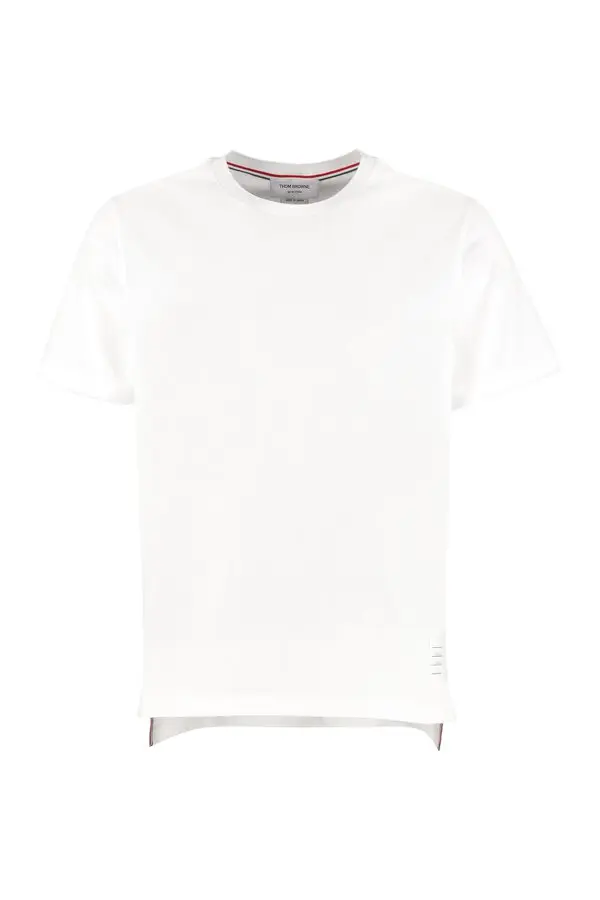 Thom Browne Crew-neck Cotton T-shirt With Front Patch Logo And Side Slits