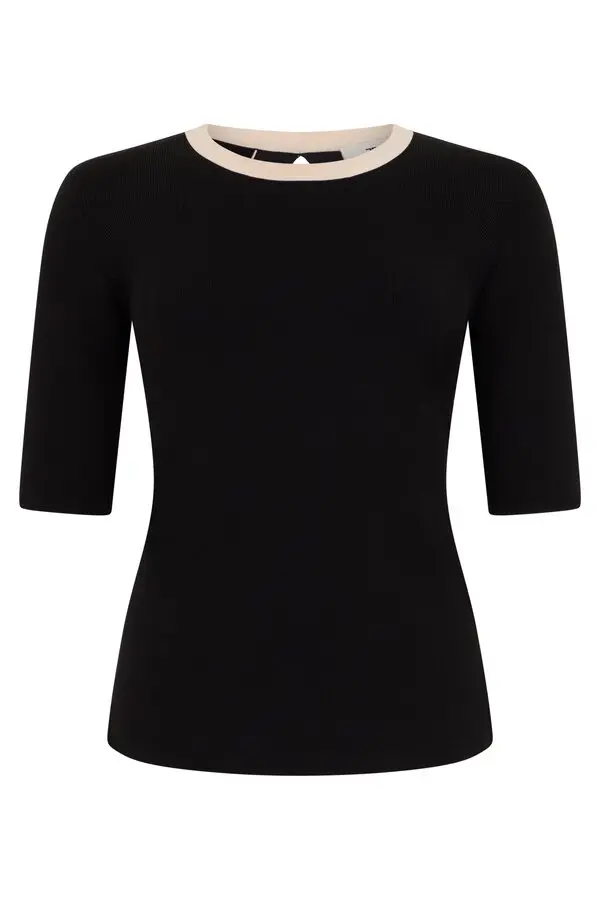 Elisabetta Franchi Three-quarter Sleeve Fitted Top With Contrasting Round Neckline