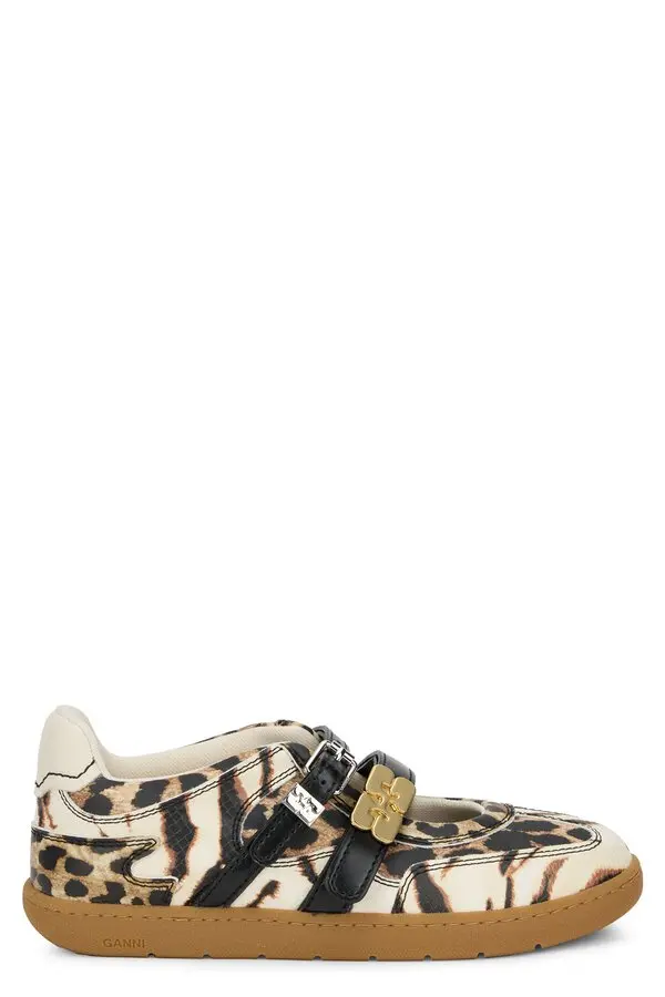 GANNI Sporty Animal Print Ballet Flats With Buckle Detail - Animalier