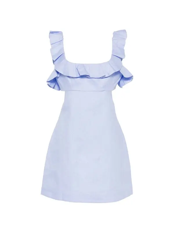 Zimmermann Linen Mini Dress With Side Cut-outs And Back Tie - Azzurro