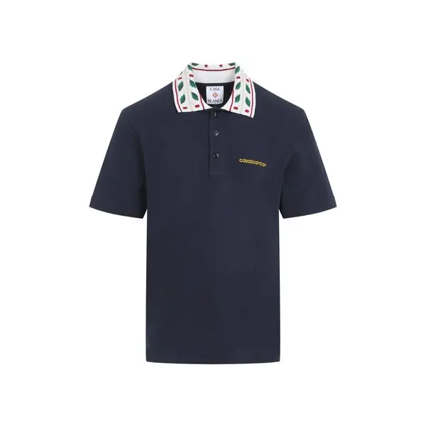 Casablanca Laurel Embroidered-collar Piqué Polo Shirt - Navy