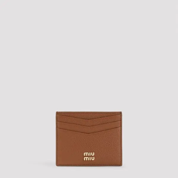 Miu Miu Miu Mini Leather Card Case, 10cm X 8cm X 0.5cm - Brown