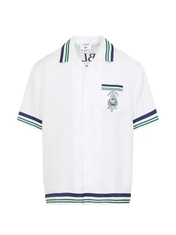 Casablanca Hotel Emblem Cuban Collar Short Sleeve Shirt - White