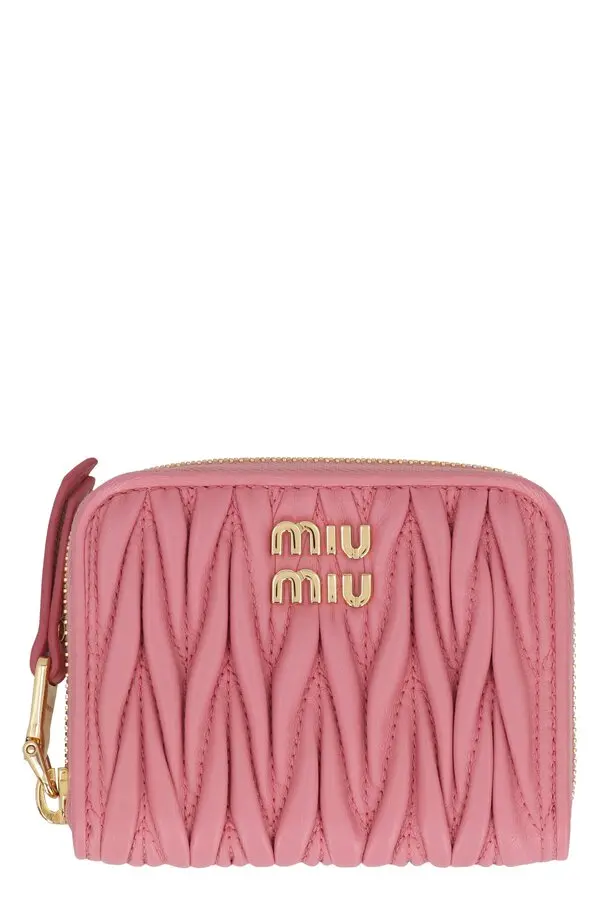 Miu Miu Logo-lettering Leather Wallet - Pink