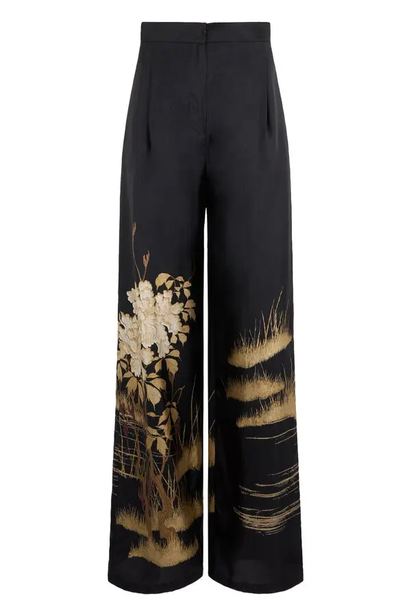 Max Mara Wide-leg Silk Pants With Artistic Print