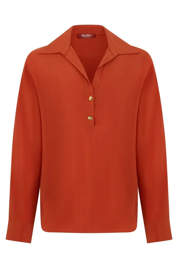 Max Mara Silk V-neck Button-up Shirt