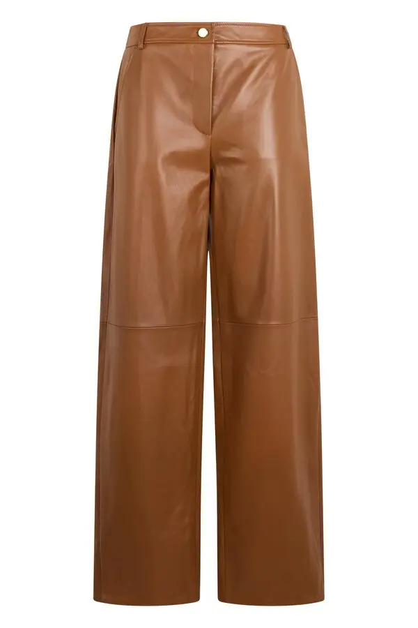 Max Mara Loose Leather Pants High-waist Wide-leg - Camel