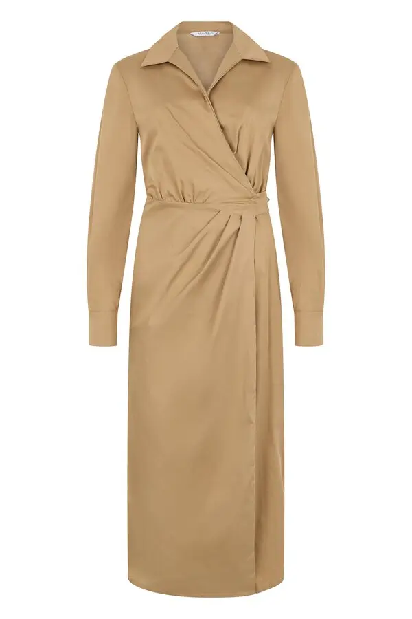 Max Mara Midi Cotton Dress With Cross-over Closure - Beige