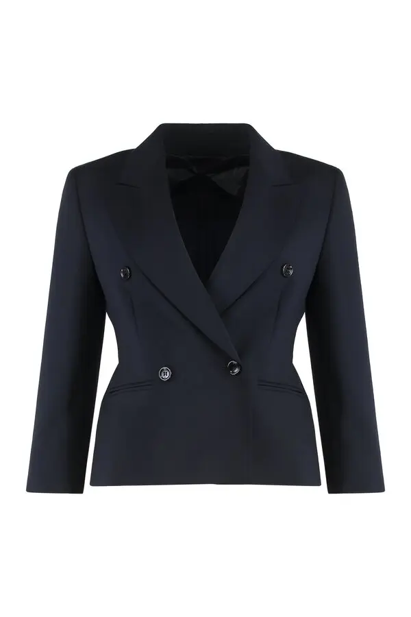 Max Mara Double-breasted Cropped Wool Blazer - Blue