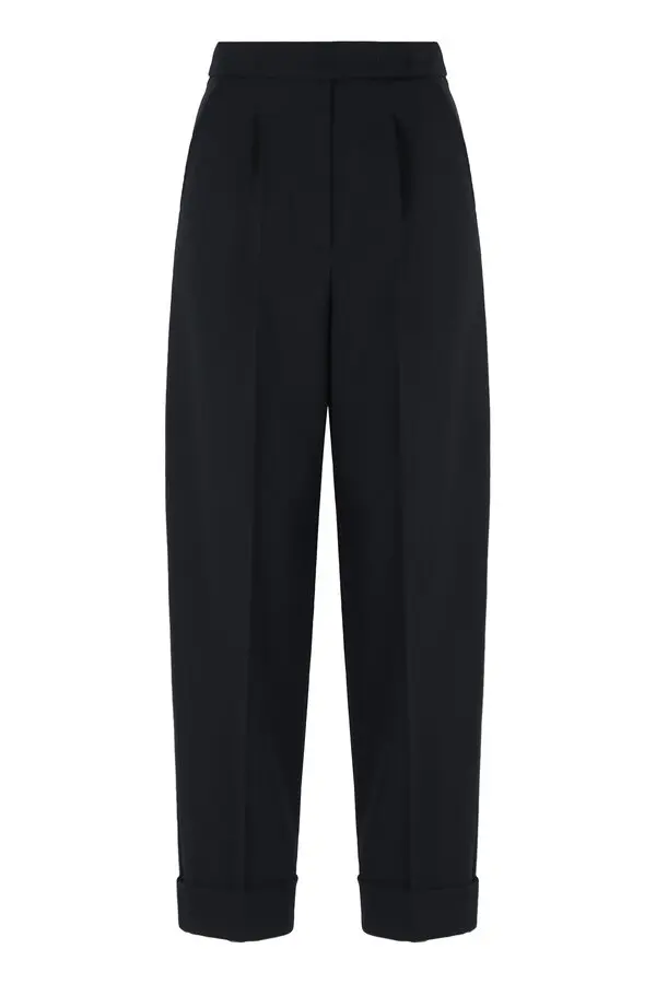 Max Mara High-waisted Double Stretch Wool Pants With Cuffed Hem - Blue