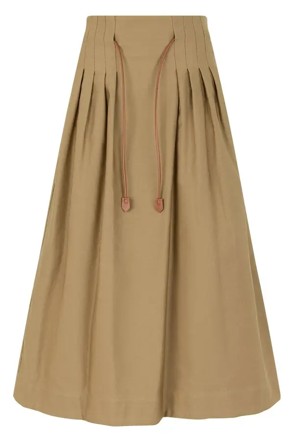 Max Mara Pleated Full Length Skirt With Tie Detail - Beige