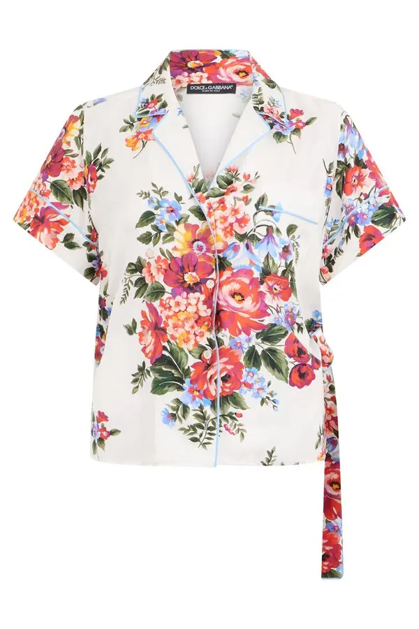 Dolce & Gabbana Floral Silk Short-sleeve Shirt - White