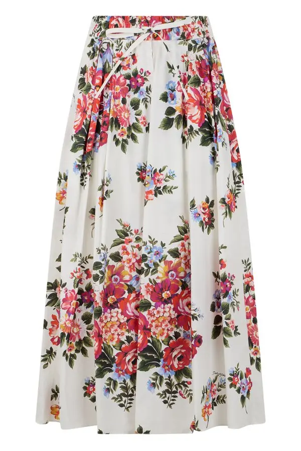 Dolce & Gabbana Floral Print Cotton Poplin Maxi Dress - White