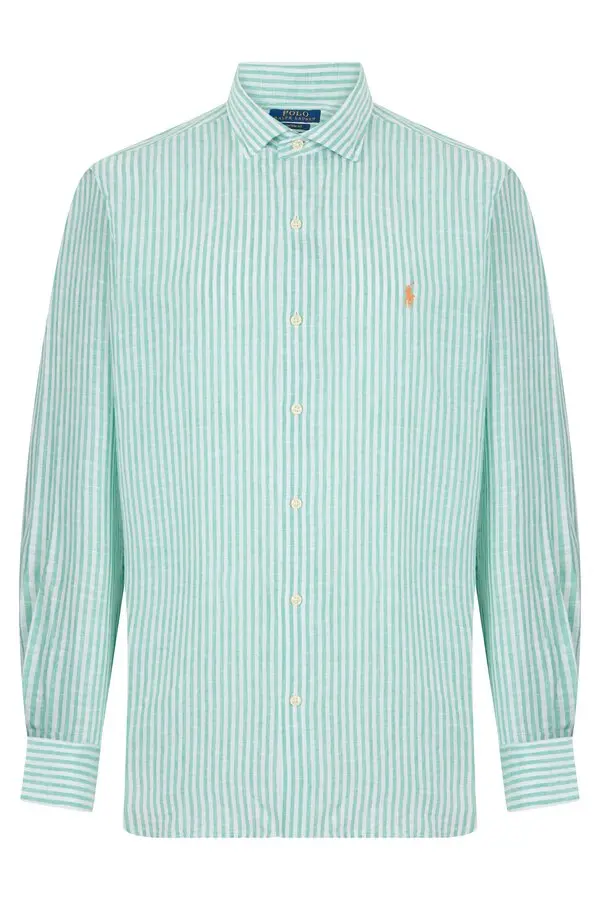 Polo Ralph Lauren Linen Long-sleeve Button-front Shirt With Fine Stripe Texture - Green