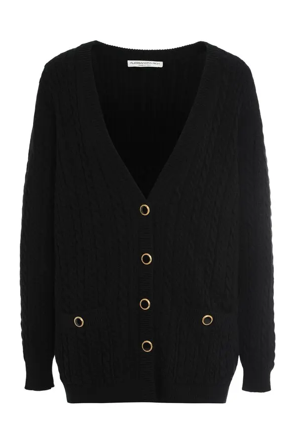Alessandra Rich Cable Knit Wool Cardigan