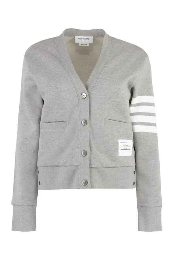Thom Browne Logo-detail Striped Cotton Cardigan - Grey