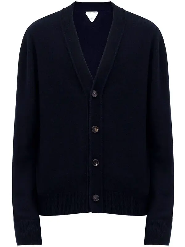 Bottega Veneta Cashmere Cardigan With Intrecciato Leather Patches - Blue