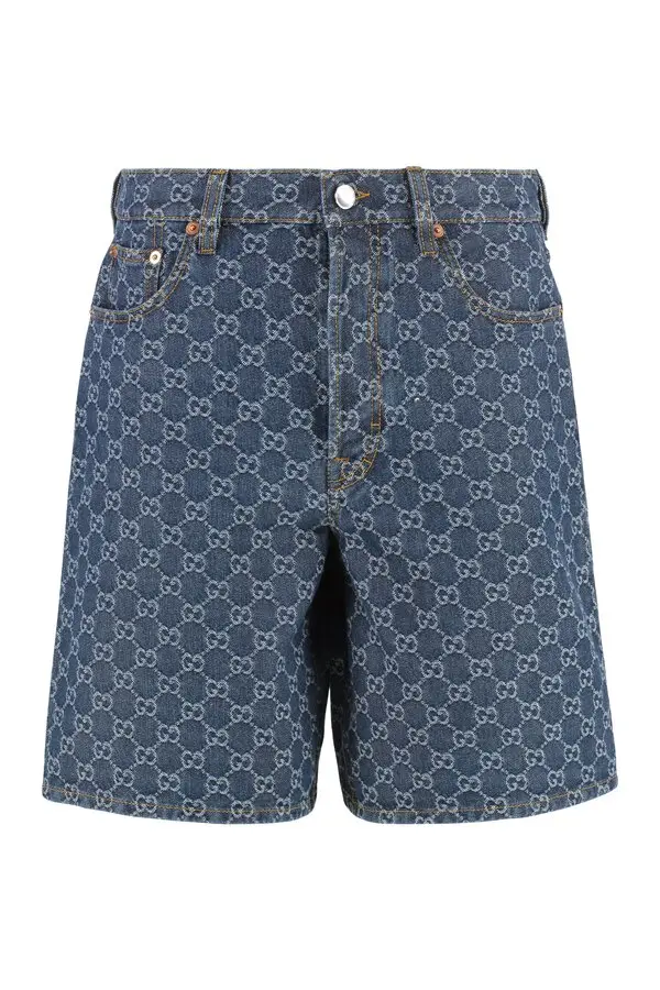 Gucci Jacquard Logo Mini Shorts For - Denim