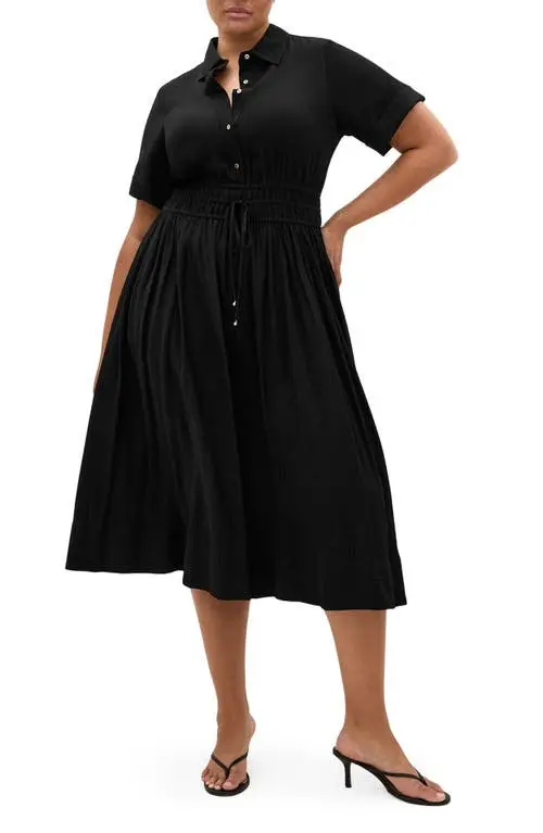 City Chic Aria Tie Waist Shirtdress - Black