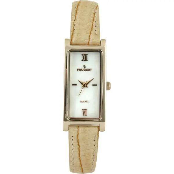 PEUGEOT Everyday Recgular Glossy Leather Watch- 35x18mm - Tan