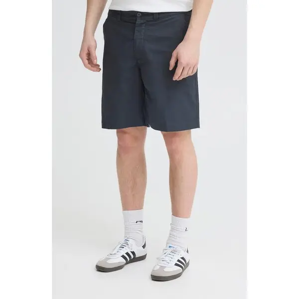CASUAL FRIDAY Flat Front Cotton & Linen Chino Shorts - Dark Navy