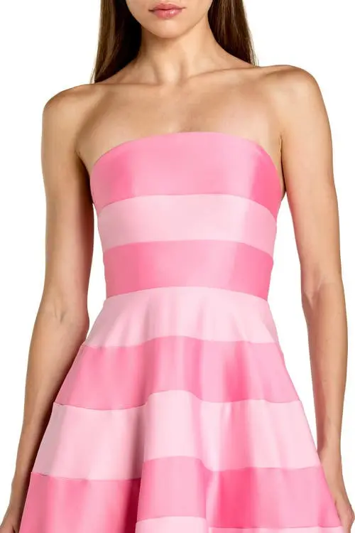 Mac Duggal Strapless Striped Satin Ballgown With Pockets
