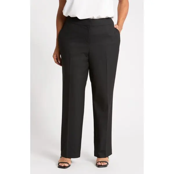 KASPER Flat Front Straight Leg Pants - Black