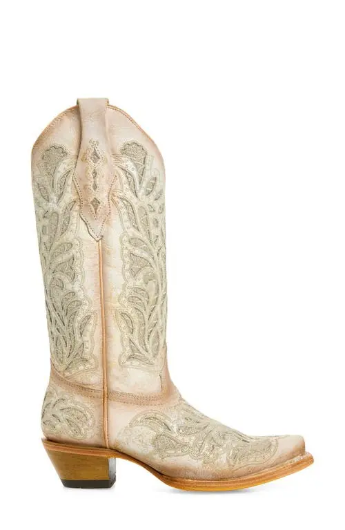 CORRAL Glitter Embroidered Leather Cowboy Boots