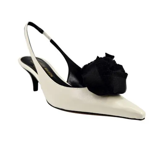 MADISON MAISON X Roberto Festa Istinya Flower Leather Slingback Kitten Heel - Beige