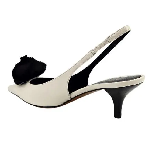 MADISON MAISON X Roberto Festa Istinya Flower Leather Slingback Kitten Heel - Beige