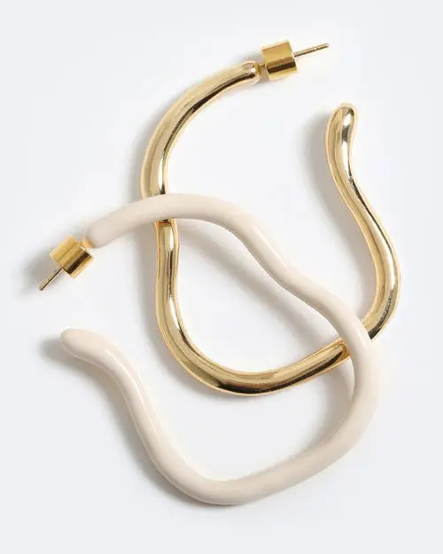 EMMA PILLS Obsession Hoops In 14k Plating With Hand-painted Enamel - White Glo