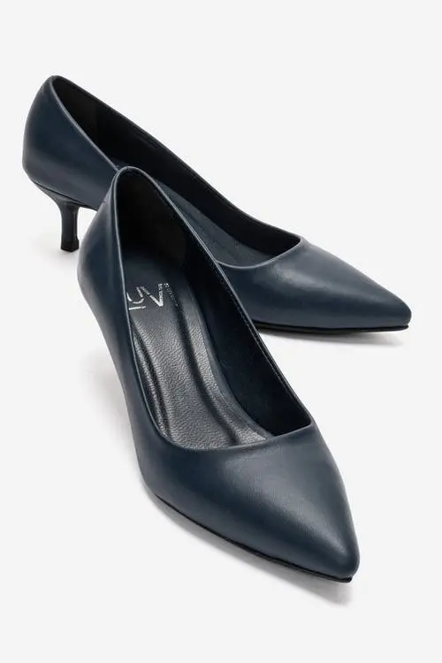 FOREVER & ALWAYS SHOES Jalen Leather Stiletto Pumps - Navy
