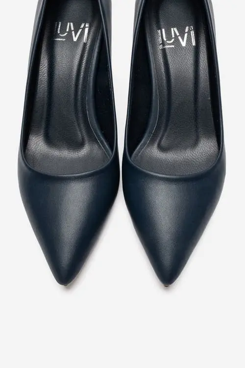 FOREVER & ALWAYS SHOES Jalen Leather Stiletto Pumps - Navy