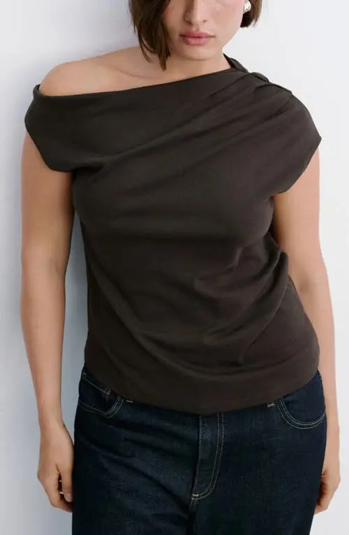 Mango Ruched One-shoulder Top - Chocolate