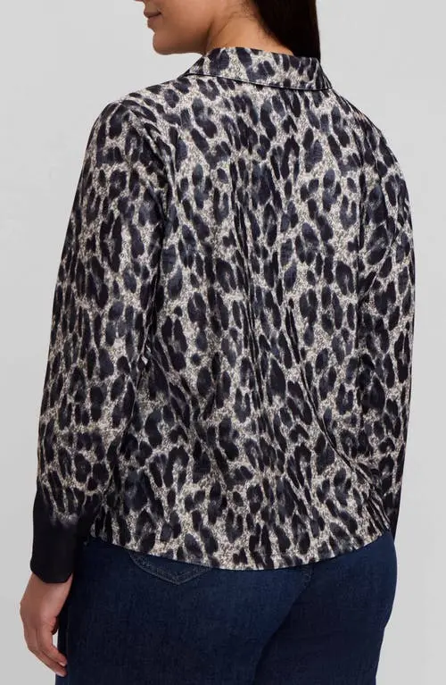 Foxcroft Talia Cheetah Print Crepe Knit Long Sleeve Polo - Black/multi