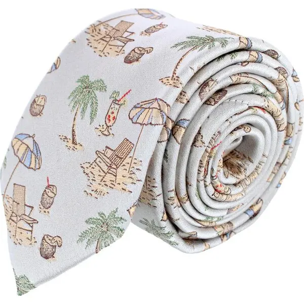 Trafalgar Beach Getaway Silk Necktie - Silver