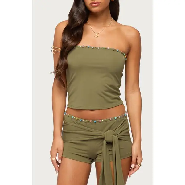 EDIKTED Monroah Beaded Strapless Top