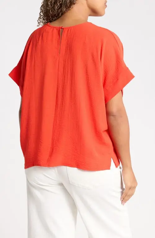 RAIN AND ROSE V-neck Dolman Sleeve Top With Keyhole Closure - Tomatoe