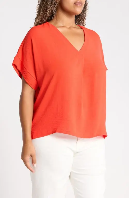 RAIN AND ROSE V-neck Dolman Sleeve Top With Keyhole Closure - Tomatoe